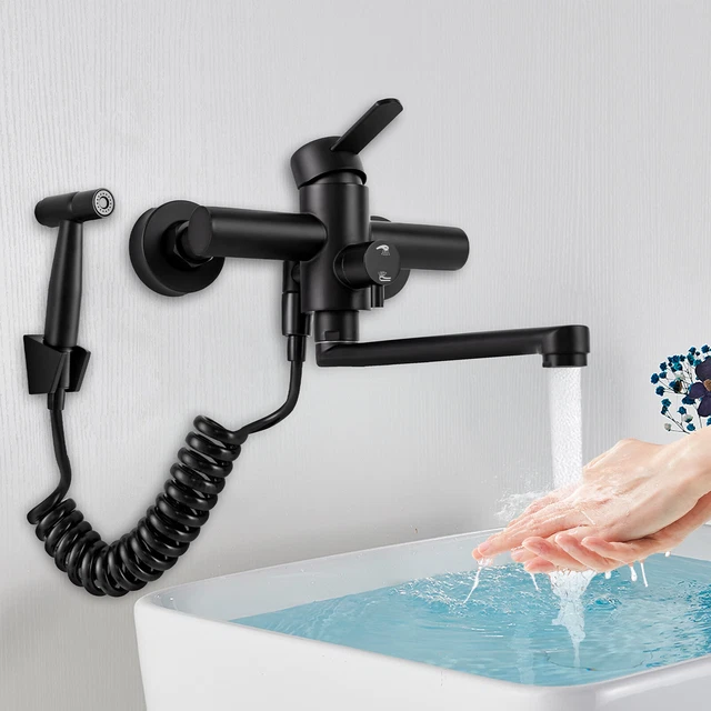 NEW 360° WALL-MOUNTED Kitchen Tap Stainless Steel Bathroom Faucet with ...