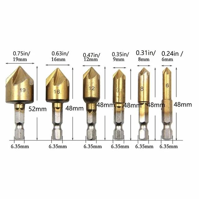 6PCS 90 DEGREE Chamfer Drill Bits Deburring Chamfering Center Punch ...