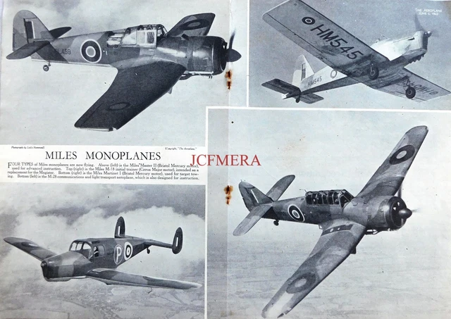 MILES MONOPLANES AEROPLANES Original Clipped WW2 Magazine Photo Article ...