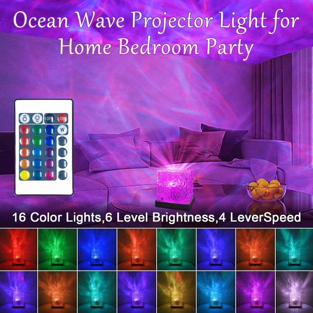 CUBE NORTHERN LIGHTS Water Wave Night Light w/Remote LED Atmosphere ...
