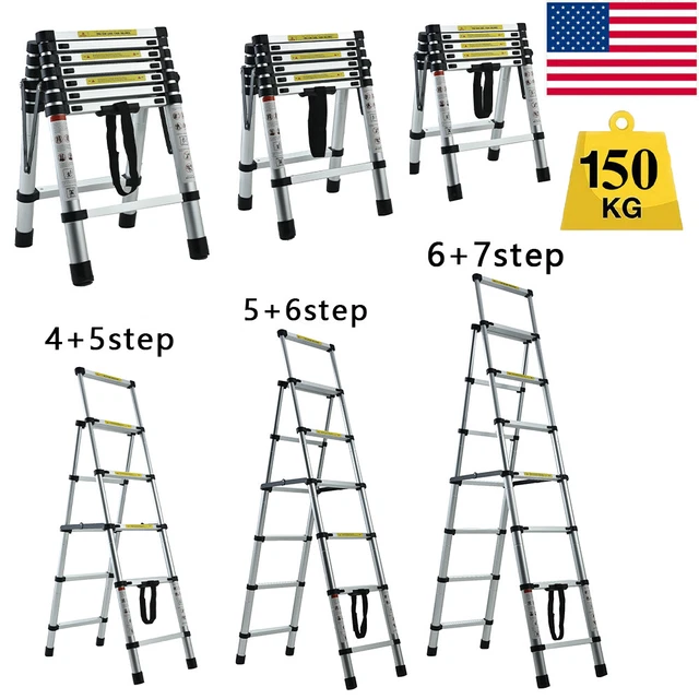 A-FRAME FOLDING STEP Telescopic Ladder 4+5/5+6/6+7 Steps Multi-Purpose ...