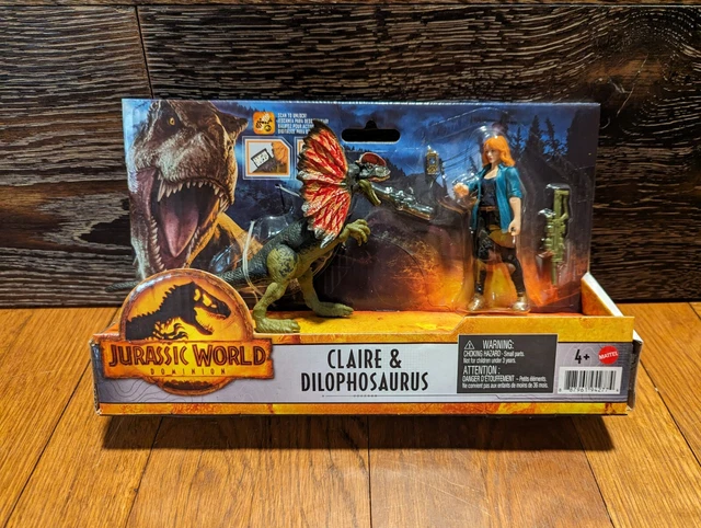 MATTEL JURASSIC WORLD Dominion Claire and Dilophosaurus Dinosaur Figure ...