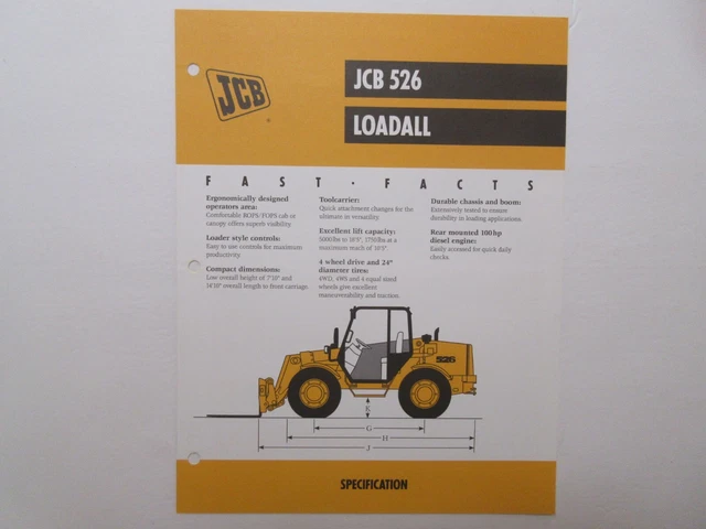 JCB 505-22 LOADALL Forklift 4 Pages,1989 Brochure # £15.42 - PicClick UK