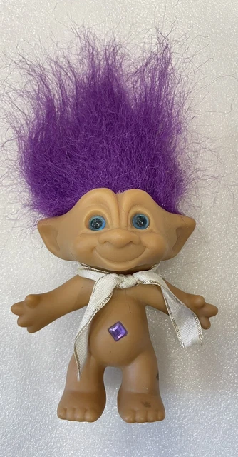 VINTAGE ACE NOVELTY Troll Doll Purple Hair & Belly Jewel 4 1/2” Blue ...