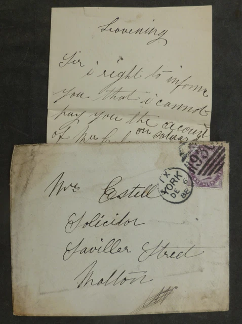 1888, COVER/LETTER, LEAVENING, North Yorkshire, To- Malton, N Yorks £1. ...
