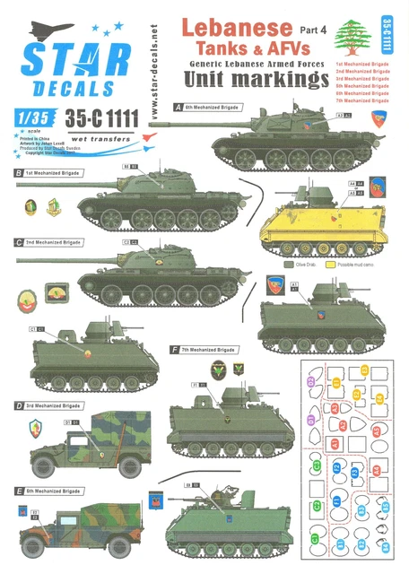 STAR DECALS 1/35 LEBANESE TANKS & AFVs Part 4 GENERIC UNIT MARKINGS EUR ...