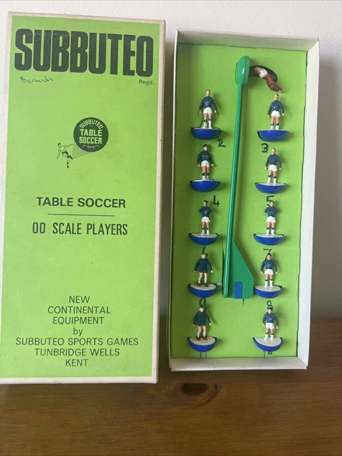 VINTAGE SUBBUTEO TABLE Soccer Team blue white players 00 Scale Figures £16.00 - PicClick UK