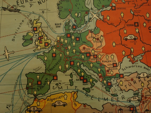 SCHOOL WALL MAP Beautiful Old Earth World Map Germany 234x157c Vintage ...