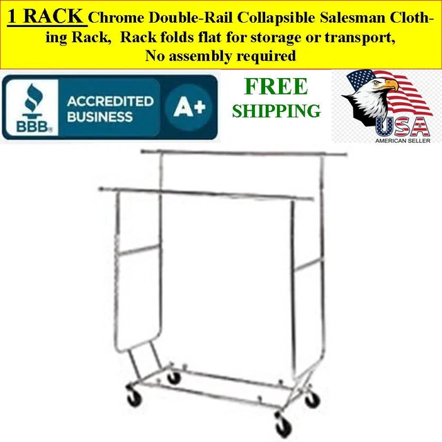 1 RACK CHROME Double-Rail Collapsible Salesman Clothing Rack with ...