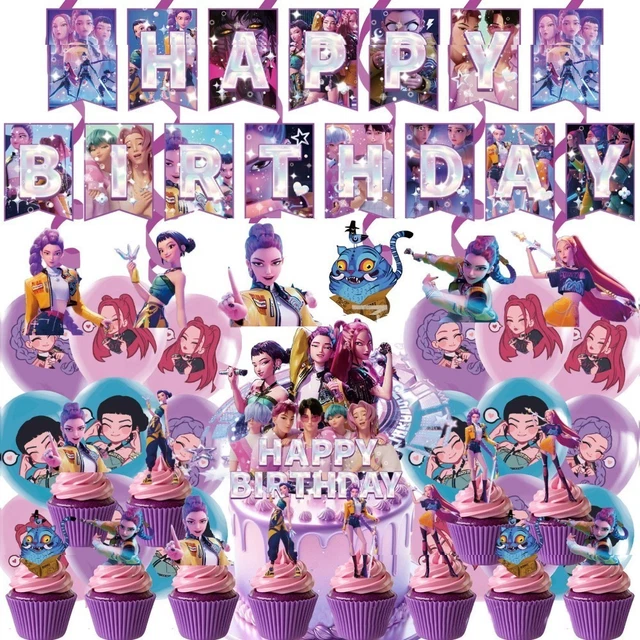 KPOP DEMON HUNTERS Birthday Party Supplies Set Flag Banner Cake Toppers ...