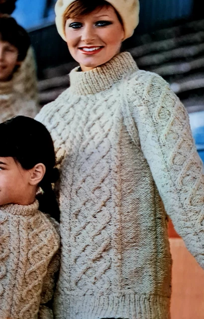 1970S ARAN DIAMOND Lattice Cable Polo Family 12 Ply Aotea 1018 Knitting ...