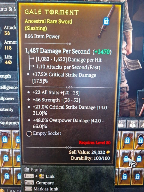 DIABLO 4 SEASON 3 866 1h Sword Weapon Barb all Stat Str Overpower Csd ...