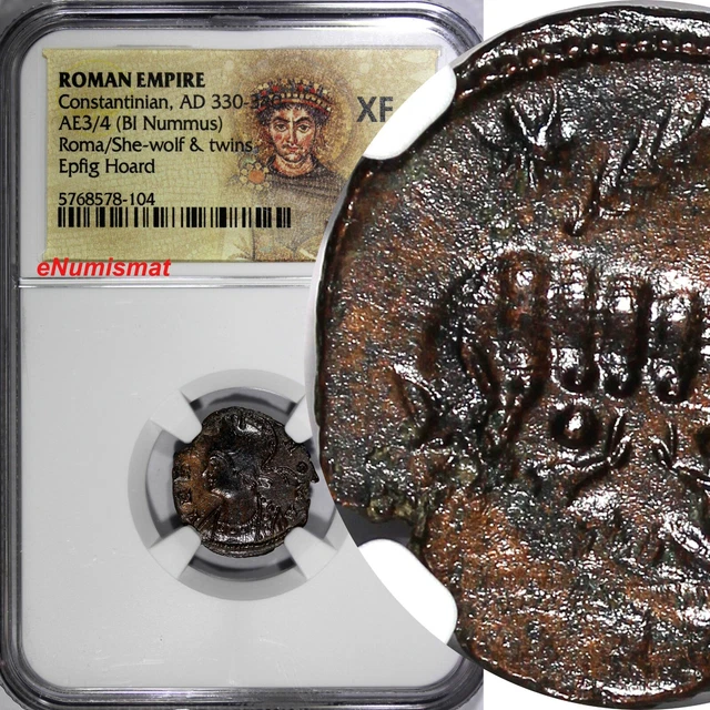 ROMAN CONSTANTINIAN NUMMUS AD 330-340 Roma/She-Wolf & Twins NGC XF (104 ...