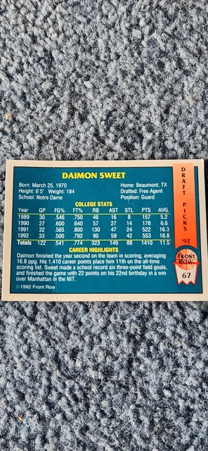 1992 FRONT ROW - NBA BASKETBALL Daimon Sweet #67 (RC). MINT 🏀🏀 NOTRE ...