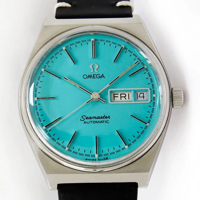 1975 OMEGA SEAMASTER Automatic D/D Turquoise Vintage Watch Early Black ...