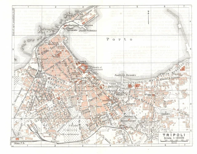 CARTA GEOGRAFICA ANTICA TRIPOLI LIBIA ITALIANA pianta città TCI 1940 ...