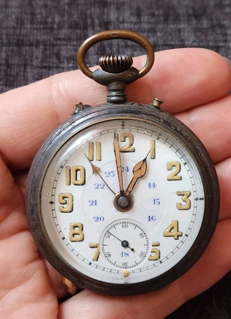 MONTRE À GOUSSET Ancienne Suisse Mécanique Cadran Émail Fonctionne ...