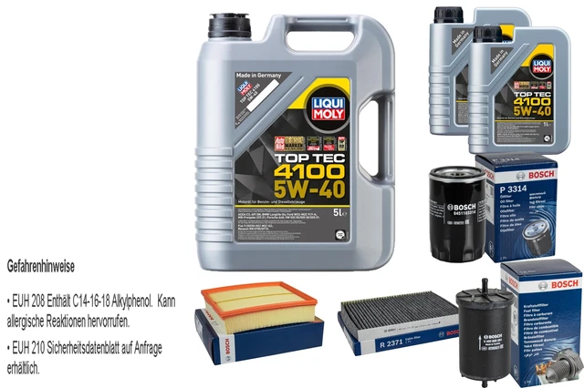 BOSCH INSPECTION SET 7L Huile Liqui Moly Top Tec 4100 5W-40 pour Audi A6 1.8 T EUR 132,74 ...
