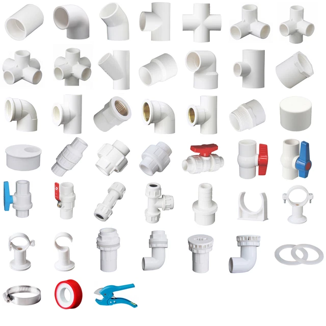 WHITE PVC 25MM ID Pressure Pipe Fittings Metric Solvent Weld Various ...