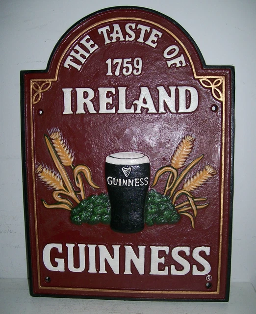 LARGE CAST IRON Sign Hand Painted Guinness The Taste Of Ireland Pint ...