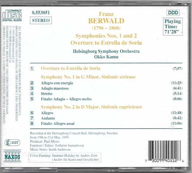 BERWALD SYMPHONIES 1 & 2 CD Okko Kamu EUR 3,58 - PicClick FR