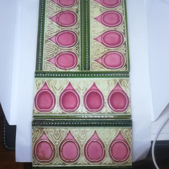 ANTIQUE JAPANESE MAIOLICA tile made in Japan Taisho Roman Set of 4 From ...