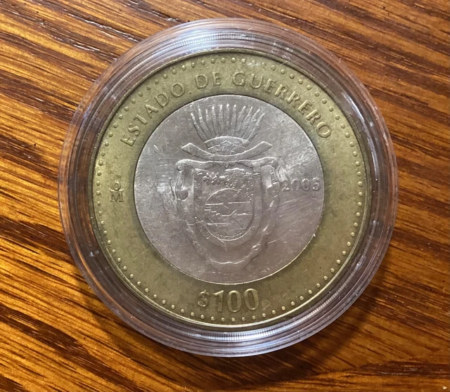 MEXICO 2005 GUERRERO $100 Pesos Bimetallic Silver Coin (XF-AU) 1st ...