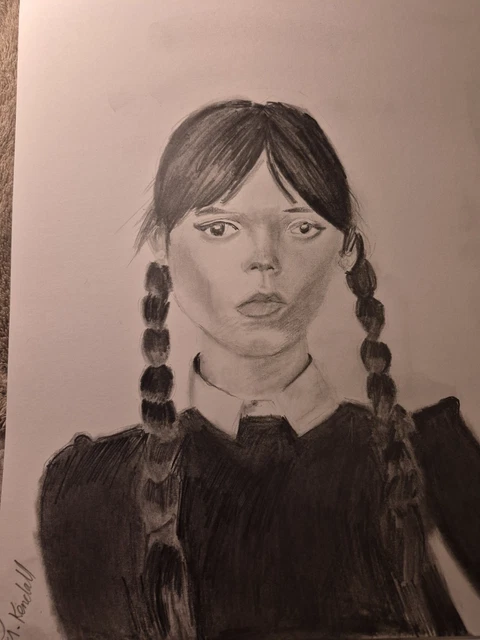 A4 PENCIL DRAWING Of Jenna Ortega Aka WEDNESDAY £19.36 - PicClick UK