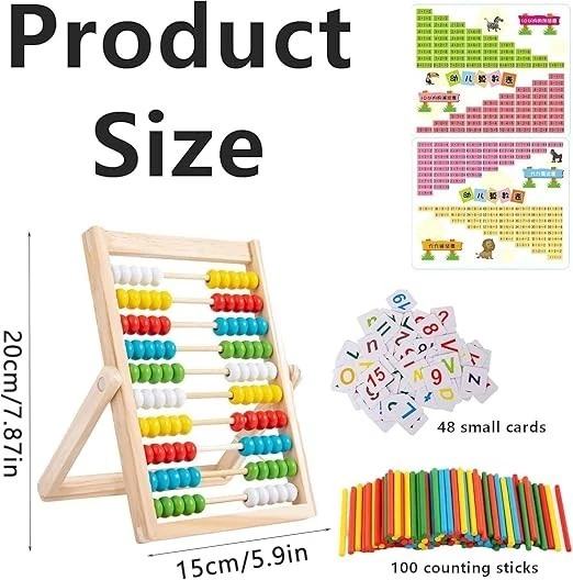 WOODEN ABACUS FOR Kids with 100 Counting Sticks and 48 Number Cards ...