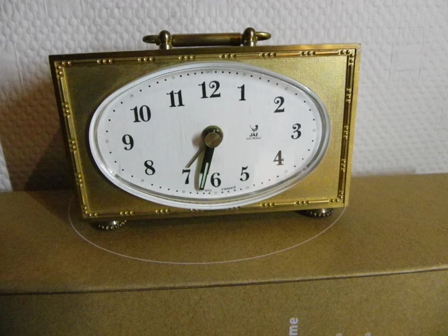 PENDULETTE JAZ ÉLECTRONIQUE vintage à pile LR 14 en bronze doré fonctionnelle EUR 30,00 ...