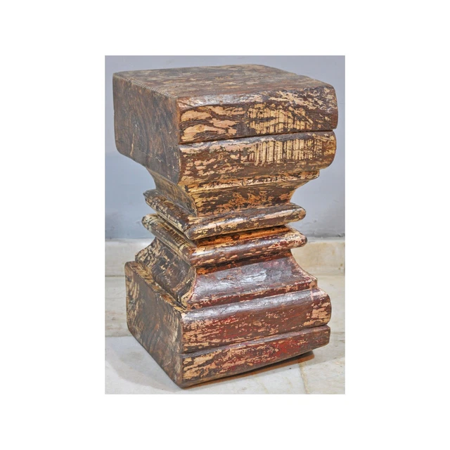 ANTIQUE WOODEN COLUMN Base Side Table Stool Original Old Hand Crafted ...