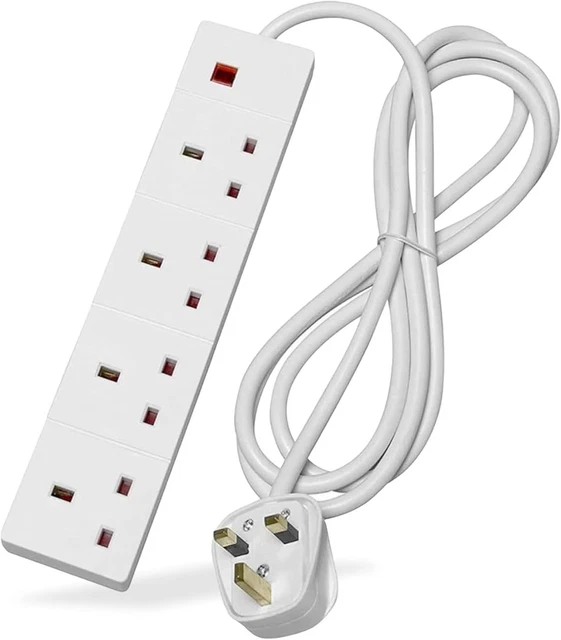 STATUS 4 WAY Socket Extension Lead 1m Power Strip Wall Mount White ...