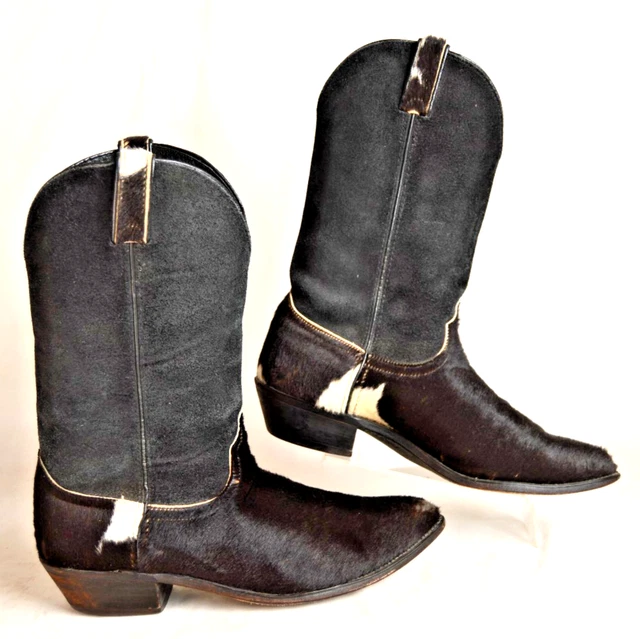 CODE WEST MEN'S 11 D Vintage Cow Hair Fur Cowboy Western Boots Brown ...