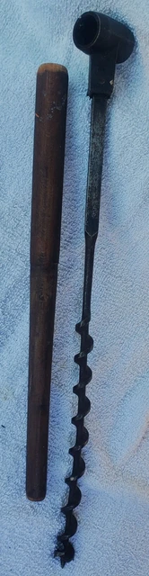 VTG MILLERS FALLS Iron T Handle Wood Auger Ford Bit Primitive Hand ...