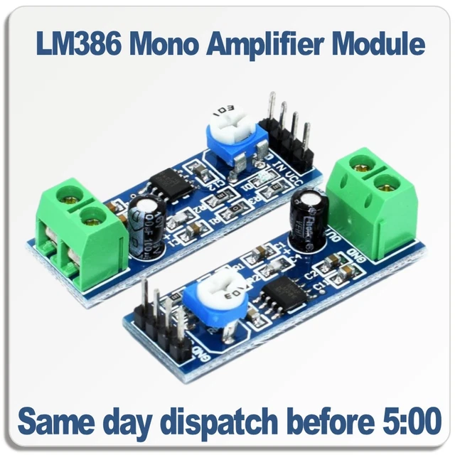 LM386 MONO AUDIO Amplifier Module. 5V -12V DC 200 Times Adjustable ...