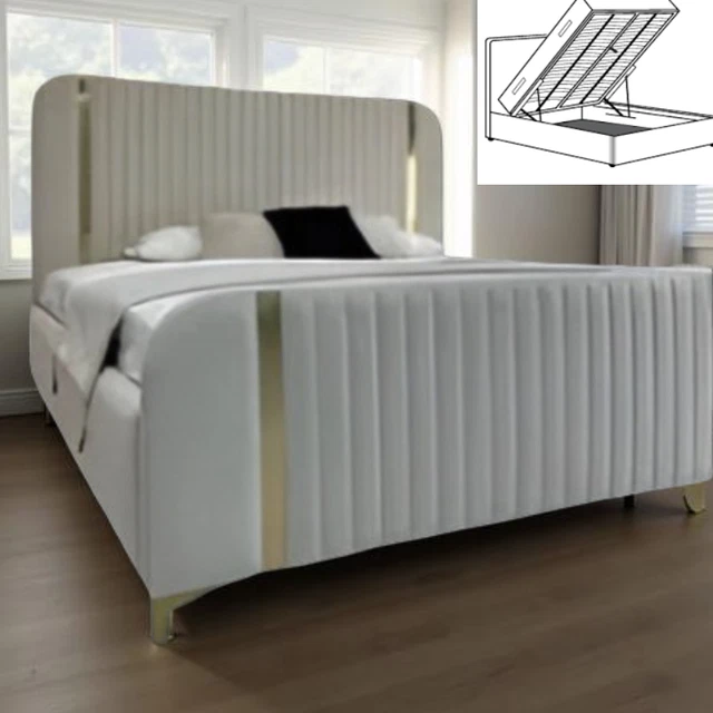 CURVED GOLD STRIP Panel Bed: With or Without Mattress Available in ALL ...