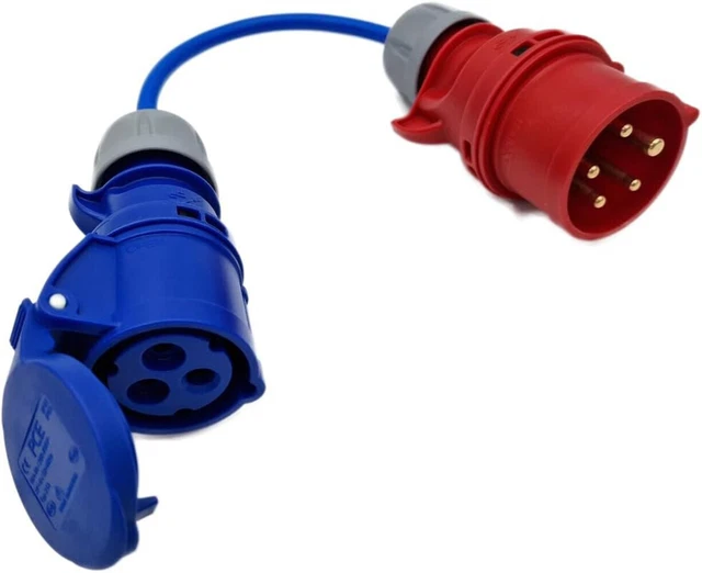5-PIN 3 PHASE to Single 230v Coupler Red Plug to Blue Socket Break Out ...