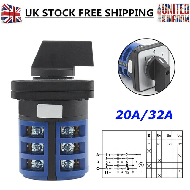 LW26 ROTARY CAM CHANGEOVER SELECTOR CONTROL SWITCH PANEL 3 Positions ...