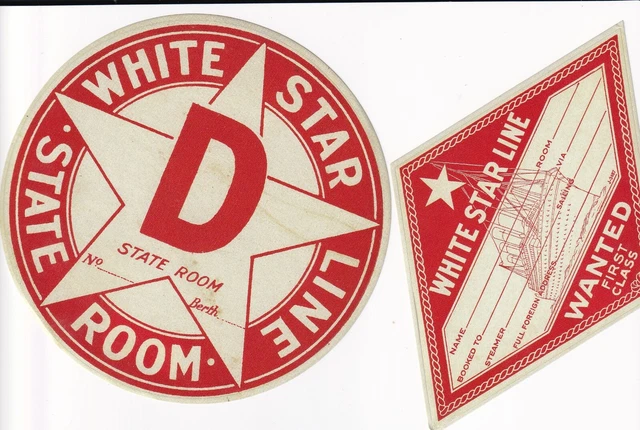 RMS TITANIC WHITE STAR LINE STATE ROOM BAGGAGE STICKER SET OF 2 ...