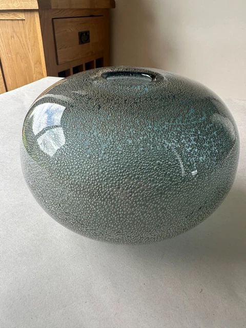 HAND BLOWN CONTROLLED Bubble Sea Green Scots Curling Stone Shaped Bowl ...