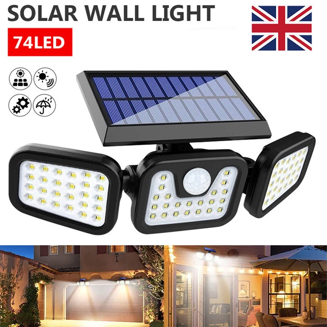 OUTDOOR 74 LED Solar Powered PIR Motion Sensor Wall Light Garden Security Lamp £11.39 - PicClick UK