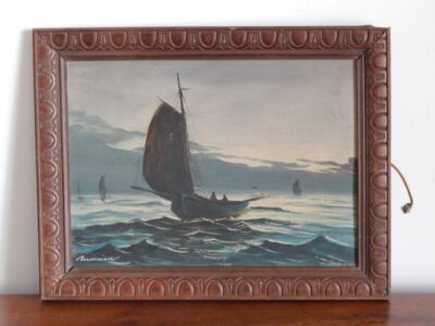 ANCIEN TABLEAU HUILE sur PANNEAU " Marine, Bateaux " Signé EUR 70,00 - PicClick IT