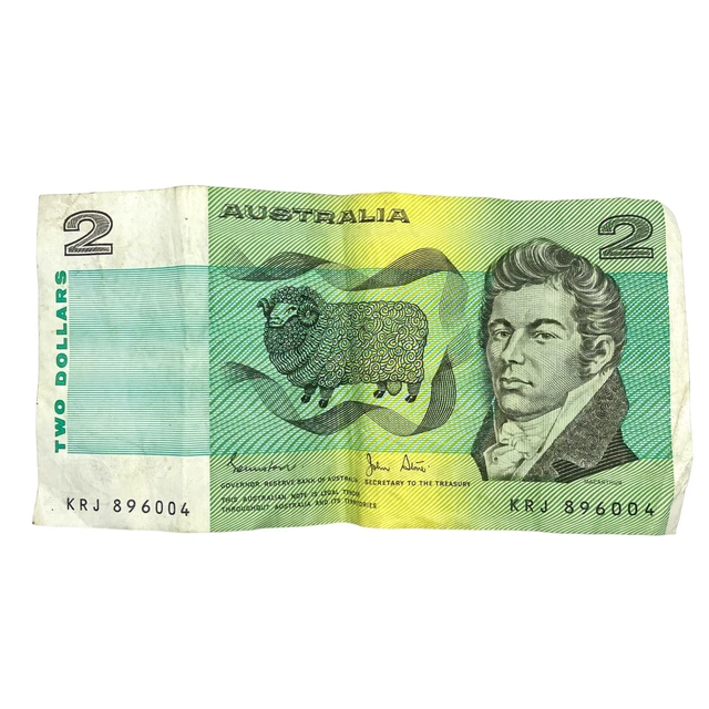 AUSTRALIAN TWO DOLLAR Note 1983 $2 JOHNSTON STONE Australia Banknote $5 ...