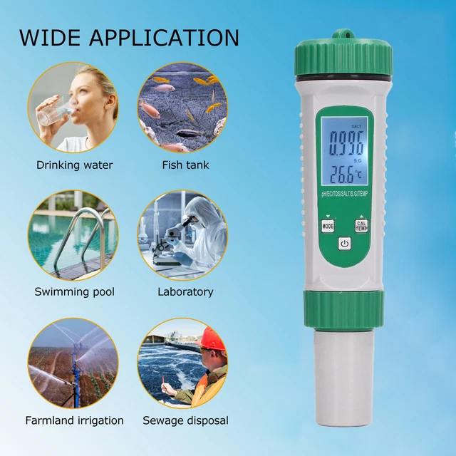 Water Quality Tester 6 In 1 Ph Ec Tds Salt Sg Temp Meter Digital
