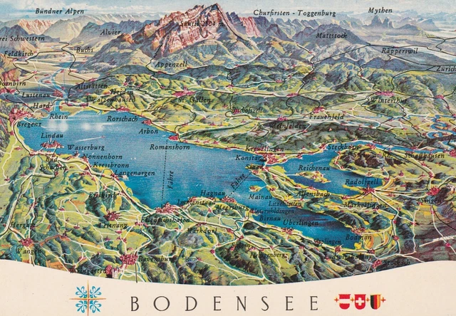 AK MAP, LANDKARTE, Panoramakarte **BODENSEE-PANORAMA** 2 EUR 1,00 ...