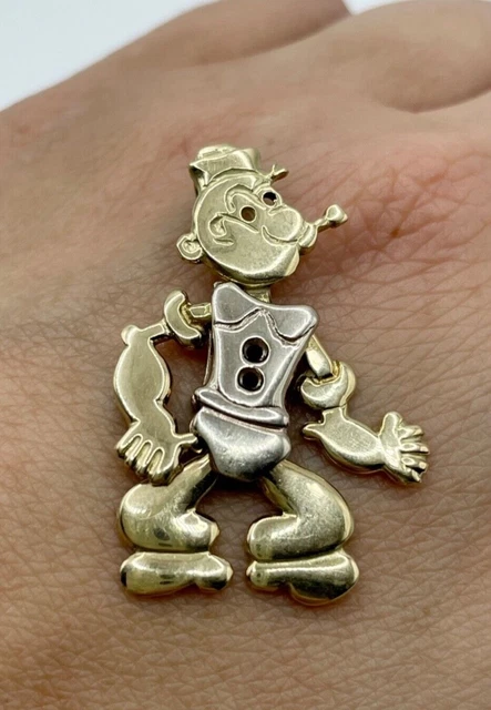 VINTAGE RARE ITALIAN Articulated Solid 14k Gold Two Toned Popeye Charm ...