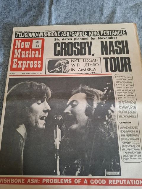 VINTAGE NME MAGAZINE 23 OCTOBER 1971 Crosby Nash Harrison Jethro ...