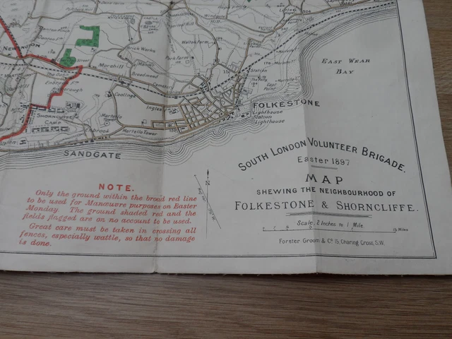 MAP OF FOLKESTONE and Shorncliffe. 1897. South London Volunteer Brigade ...