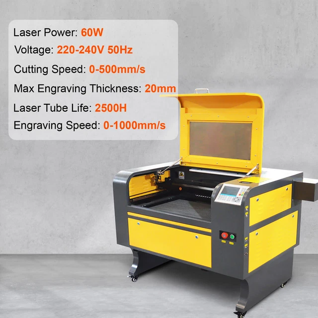 VEVOR GRAVEUR LASER Machine de Gravure Découpe 60W 600x400 mm CO2 Tubes ...