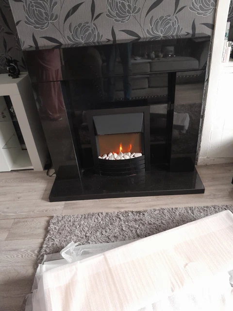 BLACK MARBLE HEAVY Fire Surround With Hearth And Fire-42 Inch Height 46 ...